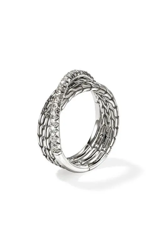 John Hardy Essential Diamond Pavé Crossover Ring - Silver/ Diamond