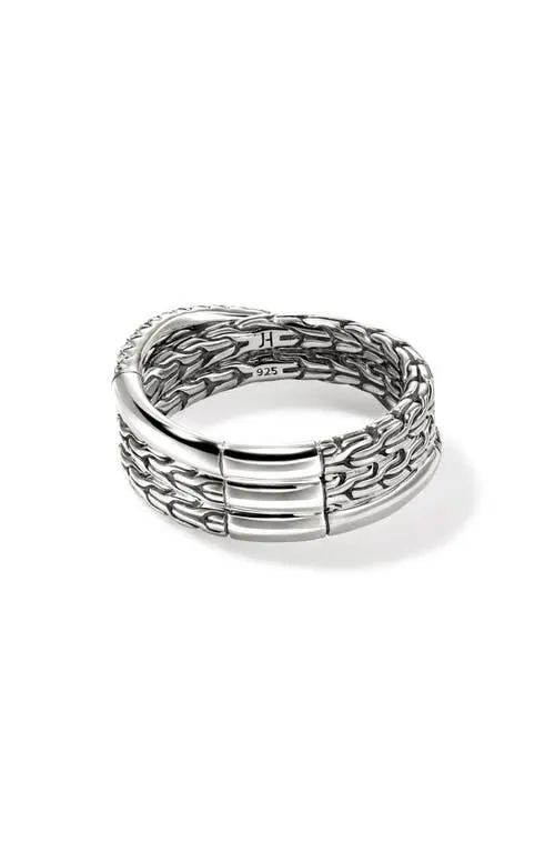 John Hardy Essential Diamond Pavé Crossover Ring - Silver/ Diamond