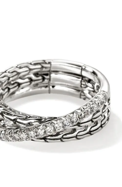 John Hardy Essential Diamond Pavé Crossover Ring - Silver/ Diamond