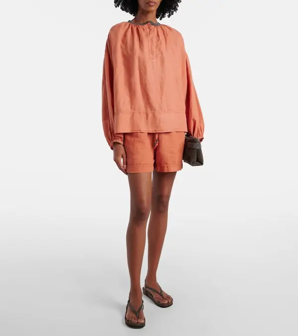 Brunello Cucinelli Monili Linen And Cotton Top