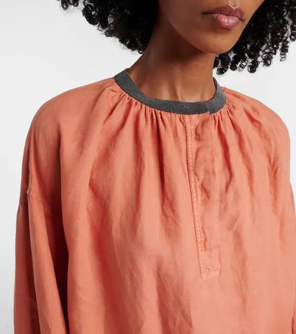 Brunello Cucinelli Monili Linen And Cotton Top