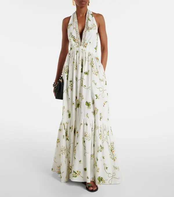 Camilla Embellished Cotton Maxi Dress - White