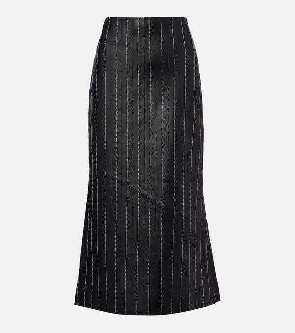 Victoria Beckham Embroidered Leather Midi Skirt - Black