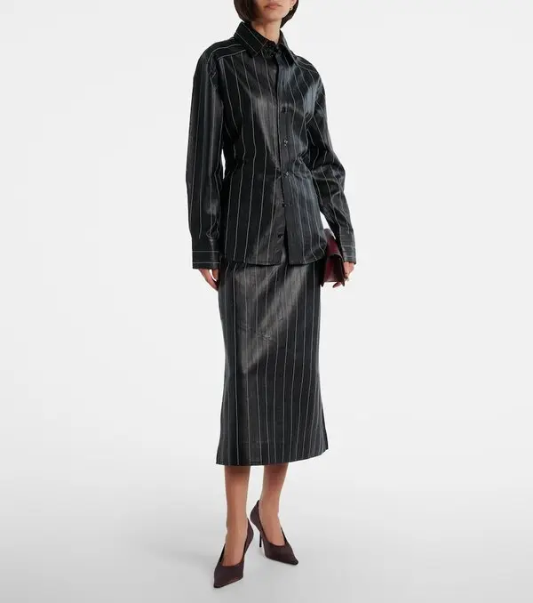 Victoria Beckham Embroidered Leather Midi Skirt