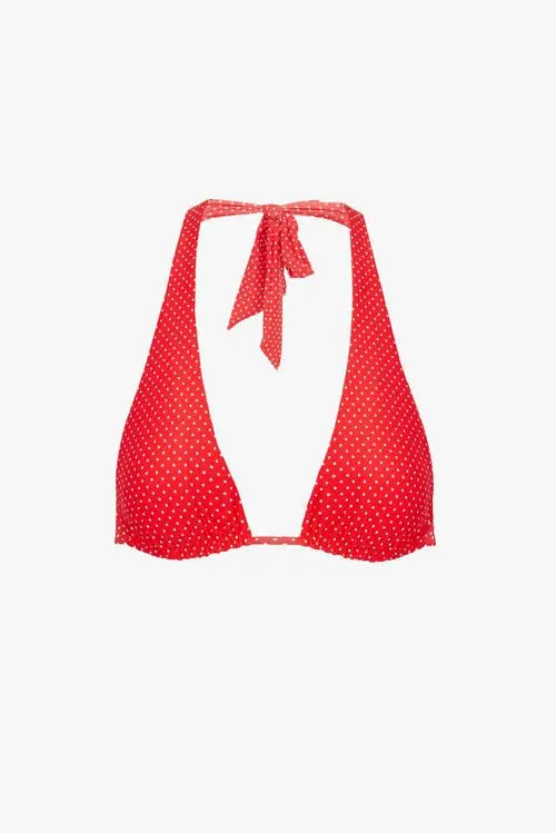 WeWoreWhat Halter Bikini Top - Tomato/off Whte