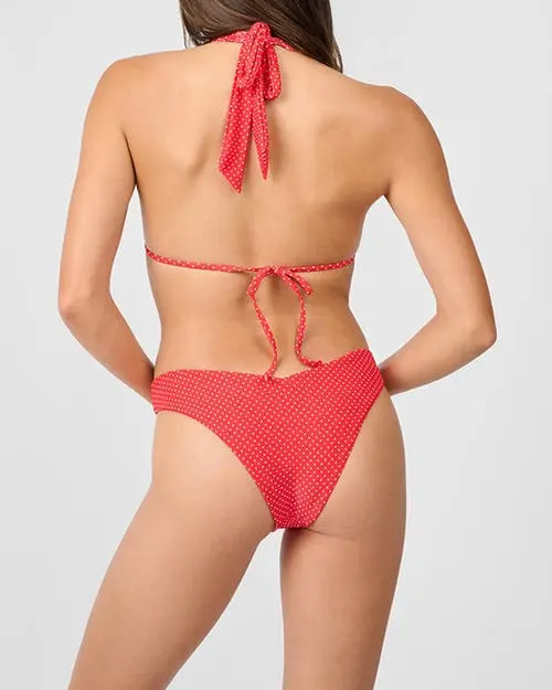 WeWoreWhat Halter Bikini Top - Tomato/off Whte