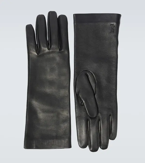 Saint Laurent Cassandre Leather Gloves - Black