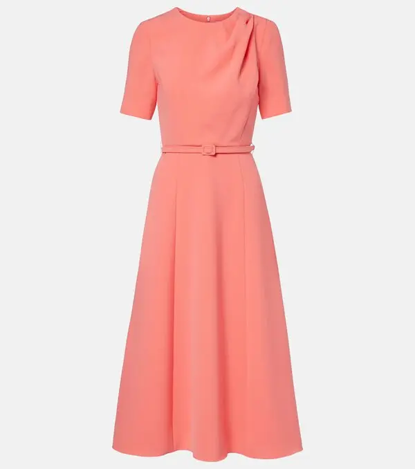 Carolina Herrera Belted Crepe Midi Dress In Scarlet - Pink