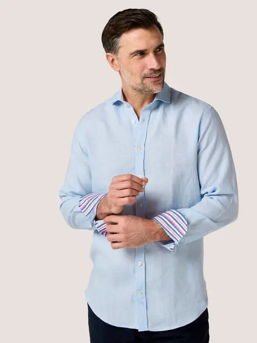 KOY CLOTHING Classic Linen Long Sleeve Shirt - Turquoise