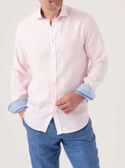 KOY CLOTHING Classic Linen Long Sleeve Shirt - Pink