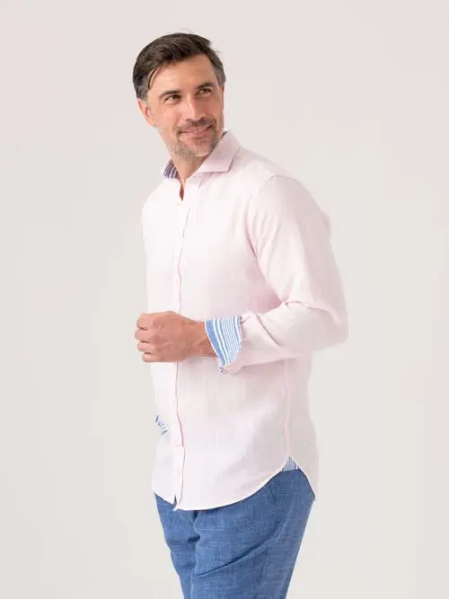 KOY CLOTHING Classic Linen Long Sleeve Shirt - Pink