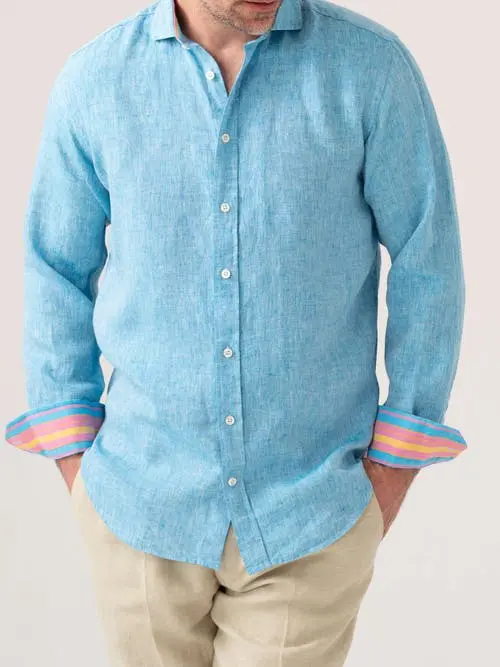 KOY CLOTHING Classic Linen Long Sleeve Shirt - Turquoise