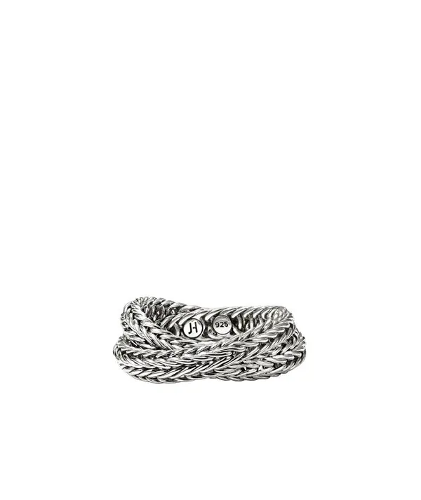 John Hardy Essential Pave Crossover Ring - Silver/ Black Sapphire