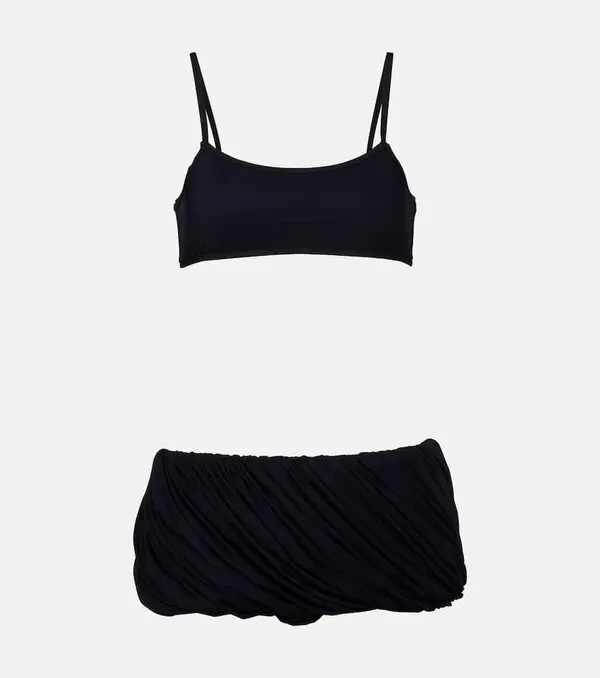 Alaïa Pleated Low-rise Bikini - Black