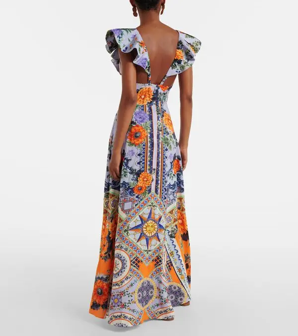 Camilla Printed Linen And Silk Maxi Dress