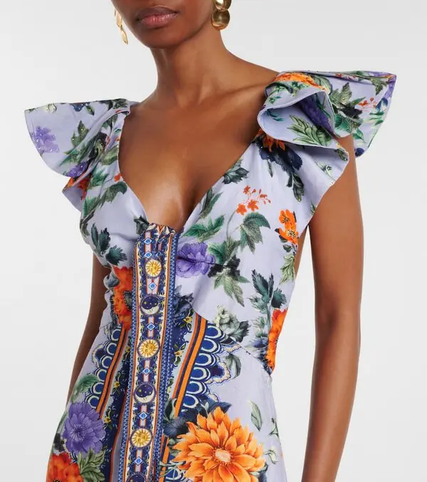 Camilla Printed Linen And Silk Maxi Dress