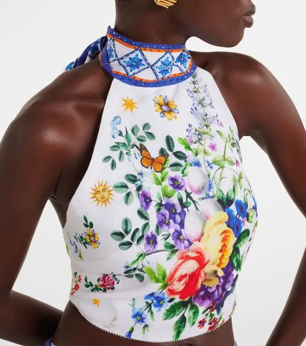 Camilla Embellished Halterneck Linen Top