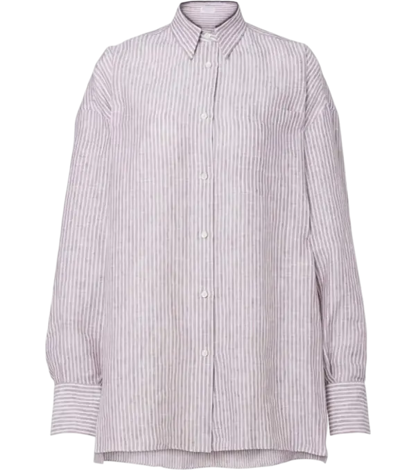 Brunello Cucinelli Monili Striped Linen Shirt - Brown