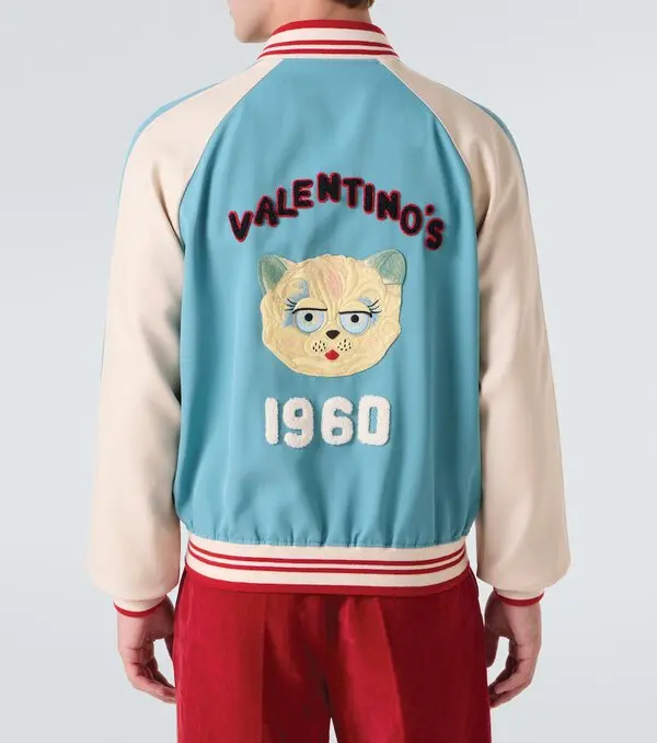 Valentino Garavani Logo Virgin Wool Varsity Jacket - Blue