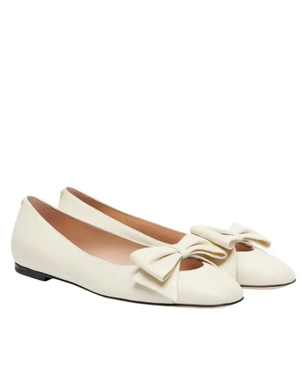 Valentino Garavani Bow-detail Leather Ballet Flats - White