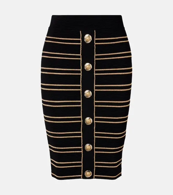 Balmain Ribbed-knit Striped Miniskirt