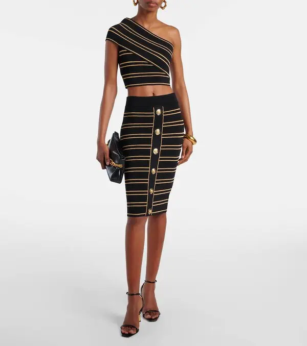 Balmain Ribbed-knit Striped Miniskirt