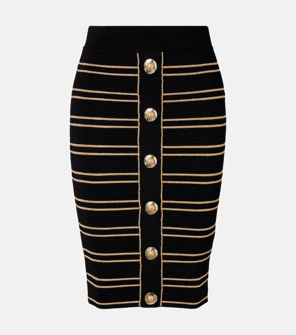 Balmain Ribbed-knit Striped Miniskirt