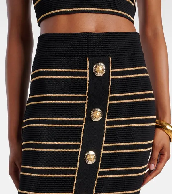 Balmain Ribbed-knit Striped Miniskirt