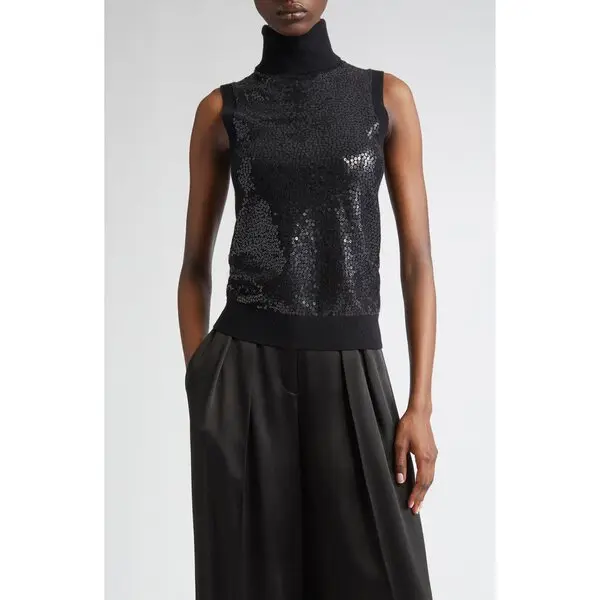 Michael Kors Sequin-embellished Sleeveless Cashmere Turtleneck Sweater
