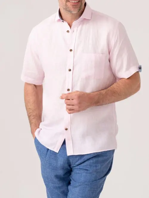 KOY CLOTHING Short Sleeve Linen Shirt - Pink