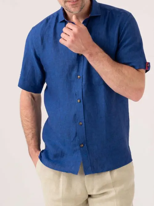 KOY CLOTHING Short Sleeve Linen Shirt - Royal Blue