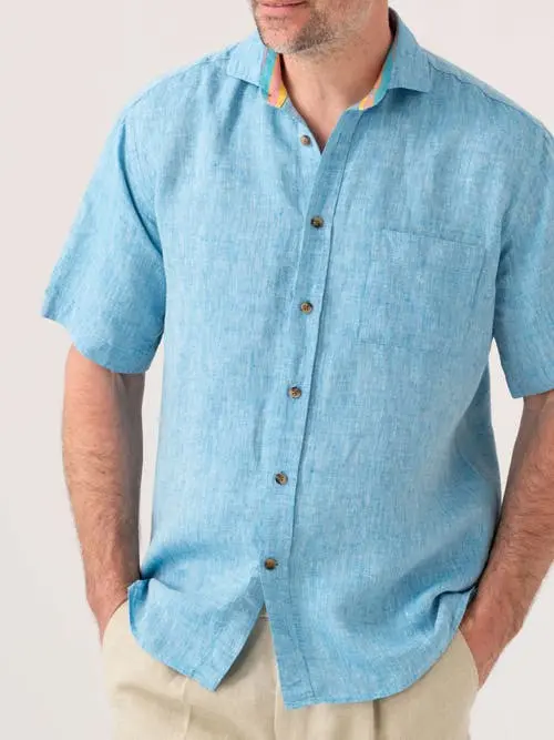 KOY CLOTHING Short Sleeve Linen Shirt - Turquoise