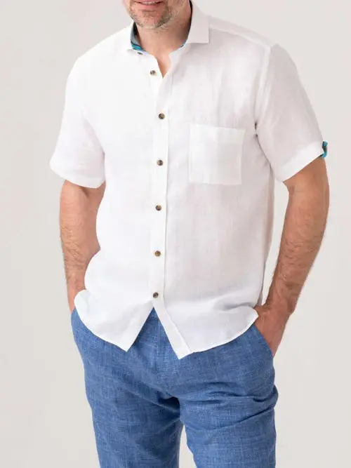 KOY CLOTHING Short Sleeve Linen Shirt - White