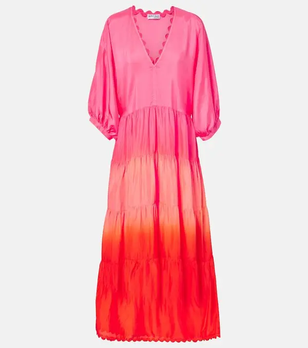 JULIET DUNN Scalloped Tie Silk Maxi Dress - Red