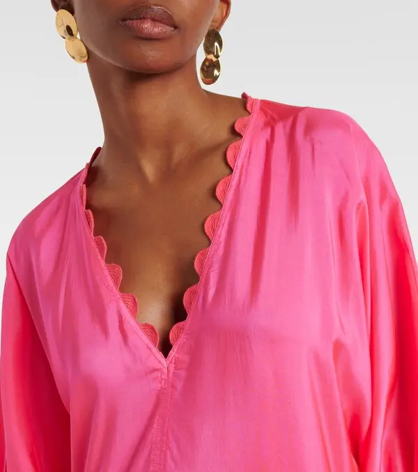 JULIET DUNN Scalloped Tie Silk Maxi Dress