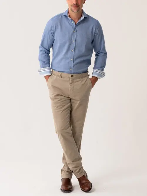 KOY CLOTHING Long Sleeve Cotton Merino Wool Shirt - Blue