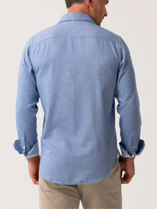 KOY CLOTHING Long Sleeve Cotton Merino Wool Shirt - Blue