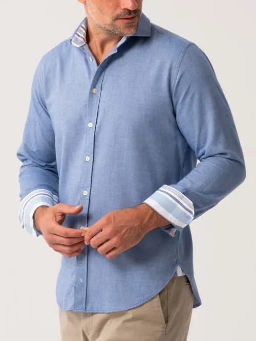 KOY CLOTHING Long Sleeve Cotton Merino Wool Shirt - Blue