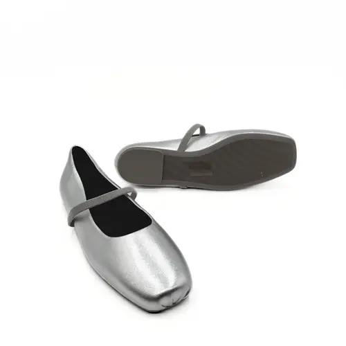 AMIE RAFA Mary" Leather Ballet Flats With Elastic Strap - Silver