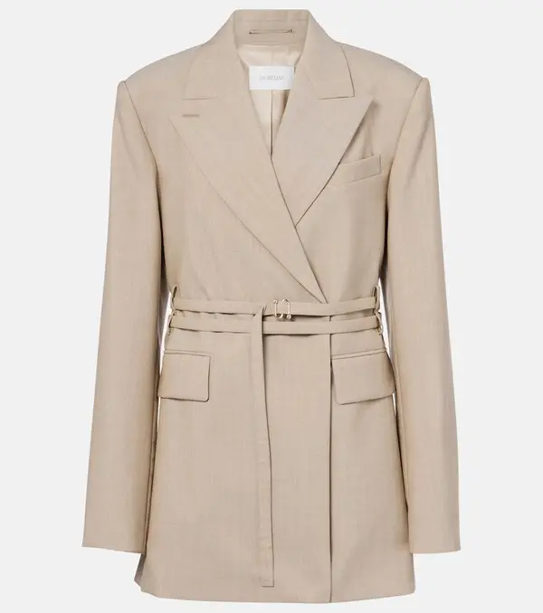 Sportmax Tubinga Belted Virgin Wool Blazer - Beige