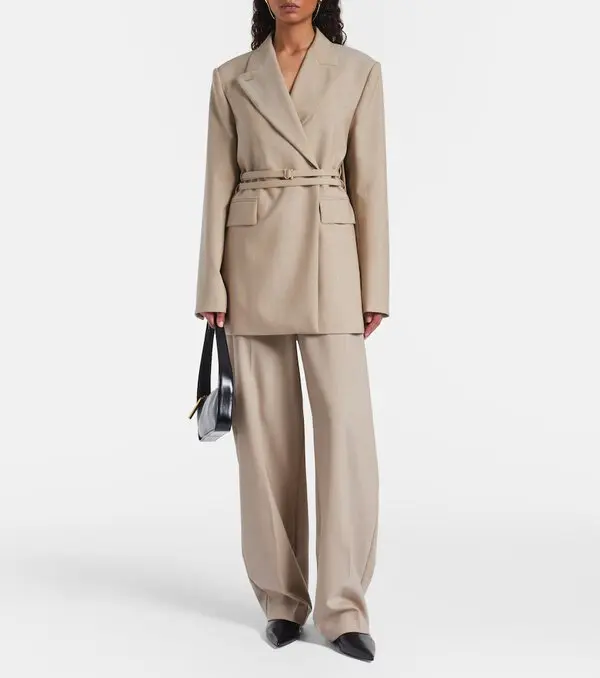 Sportmax Tubinga Belted Virgin Wool Blazer - Beige