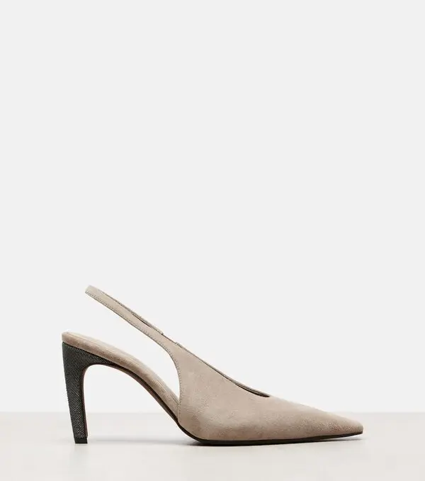 Brunello Cucinelli 80 Monili Suede Slingback Pumps