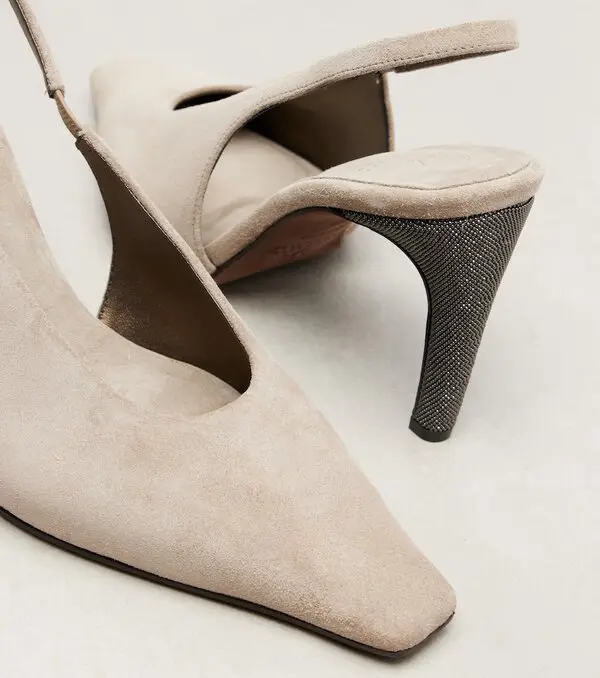 Brunello Cucinelli 80 Monili Suede Slingback Pumps