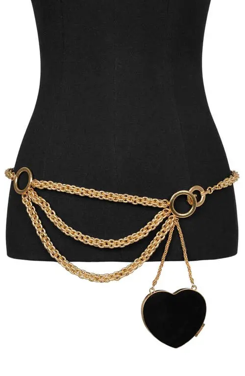 Jeffrey Campbell Bpm Heart Chain Belt - Black Suede Gold