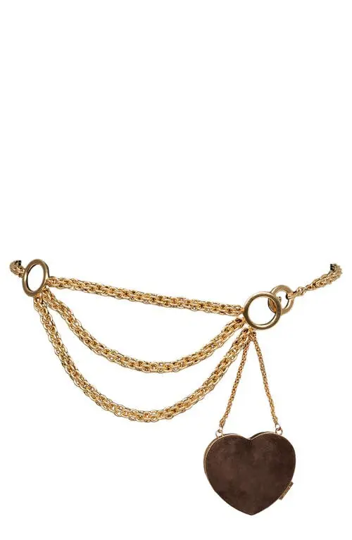 Jeffrey Campbell Bpm Heart Chain Belt - Brown Suede Gold