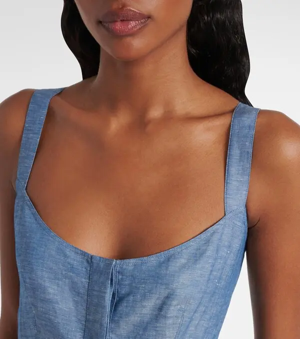 Alaïa Chambray Bustier Dress - Blue