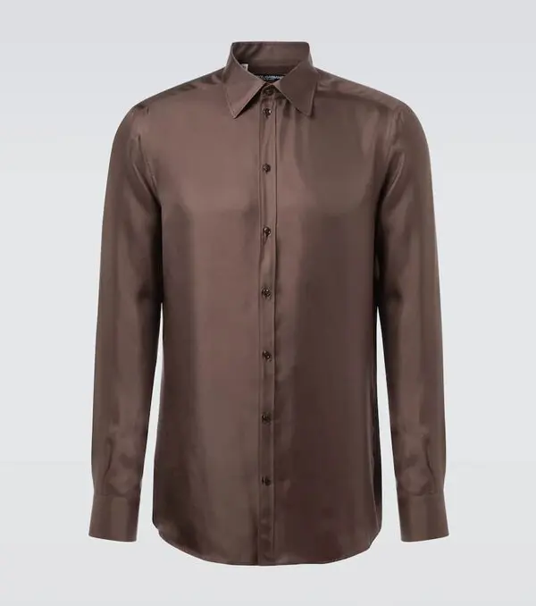 Dolce & Gabbana Silk Twill Dress Shirt - Brown
