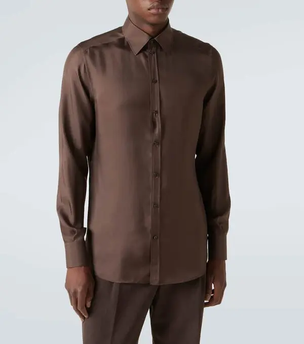 Dolce & Gabbana Silk Twill Dress Shirt - Brown