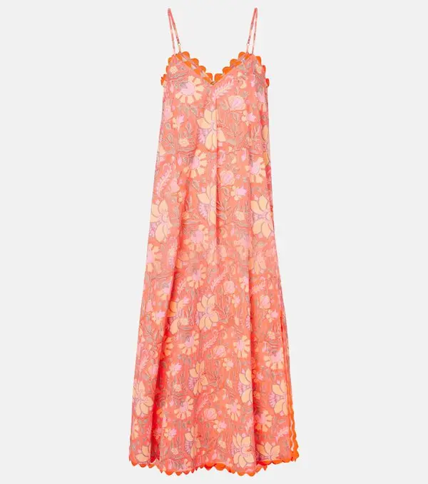 JULIET DUNN Floral Scalloped Cotton Slip Dress - Red