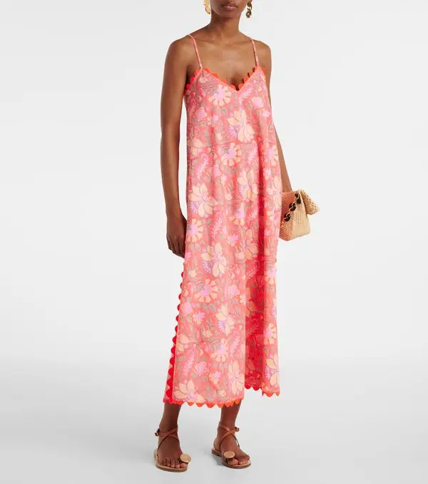 JULIET DUNN Floral Scalloped Cotton Slip Dress